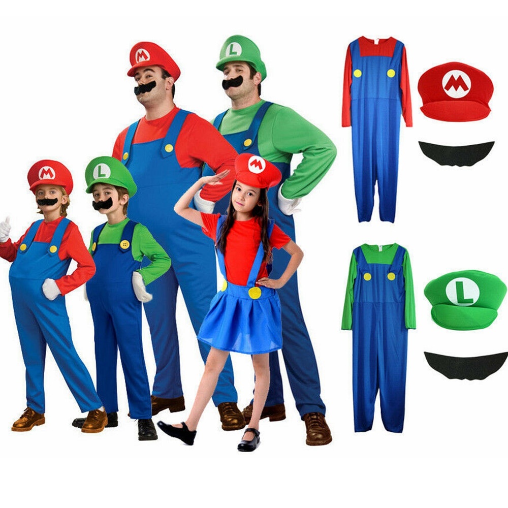Carnival Super Mario Bros Luigi Brother Cosplay Costume Children Family ...