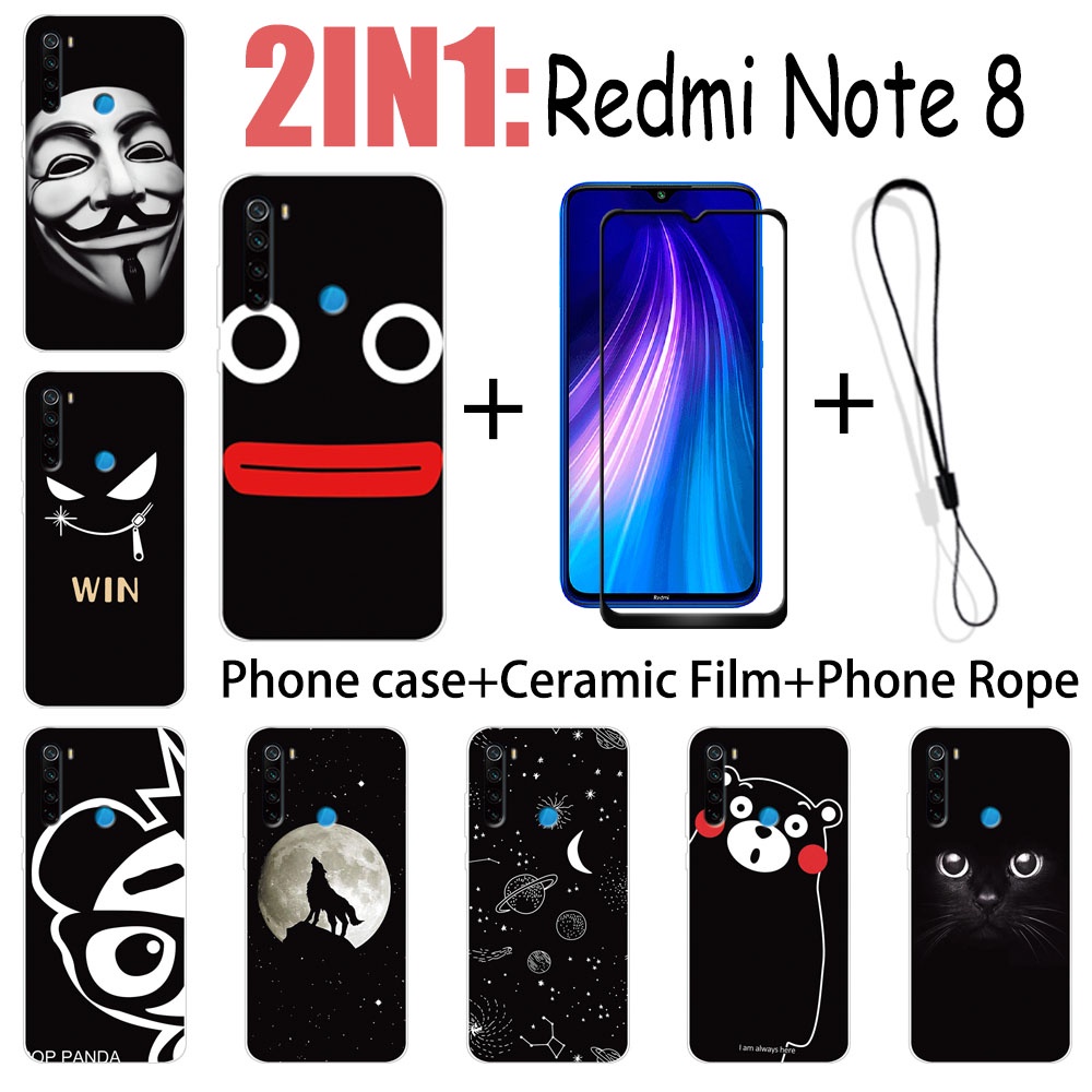 2 IN 1 Redmi Note 8 Case with Tempered Glass Ceramic Film Screen ...