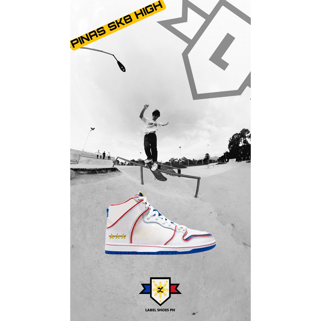 Label Shoes PH PINAS SK8 HIGH | White over Red & Blue Cupsole | Shopee ...