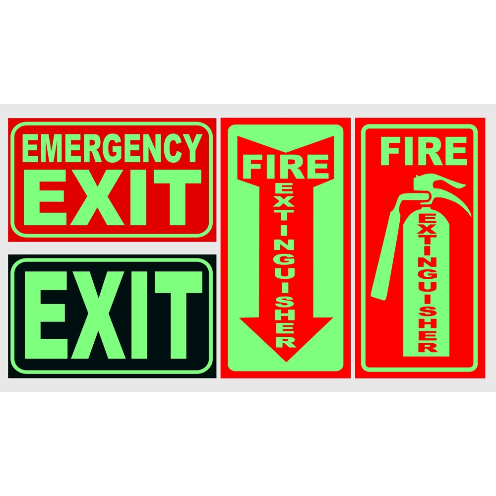♈Emergency Exit Fire Extinguisher Sign Glow in the Dark Cut Out ...