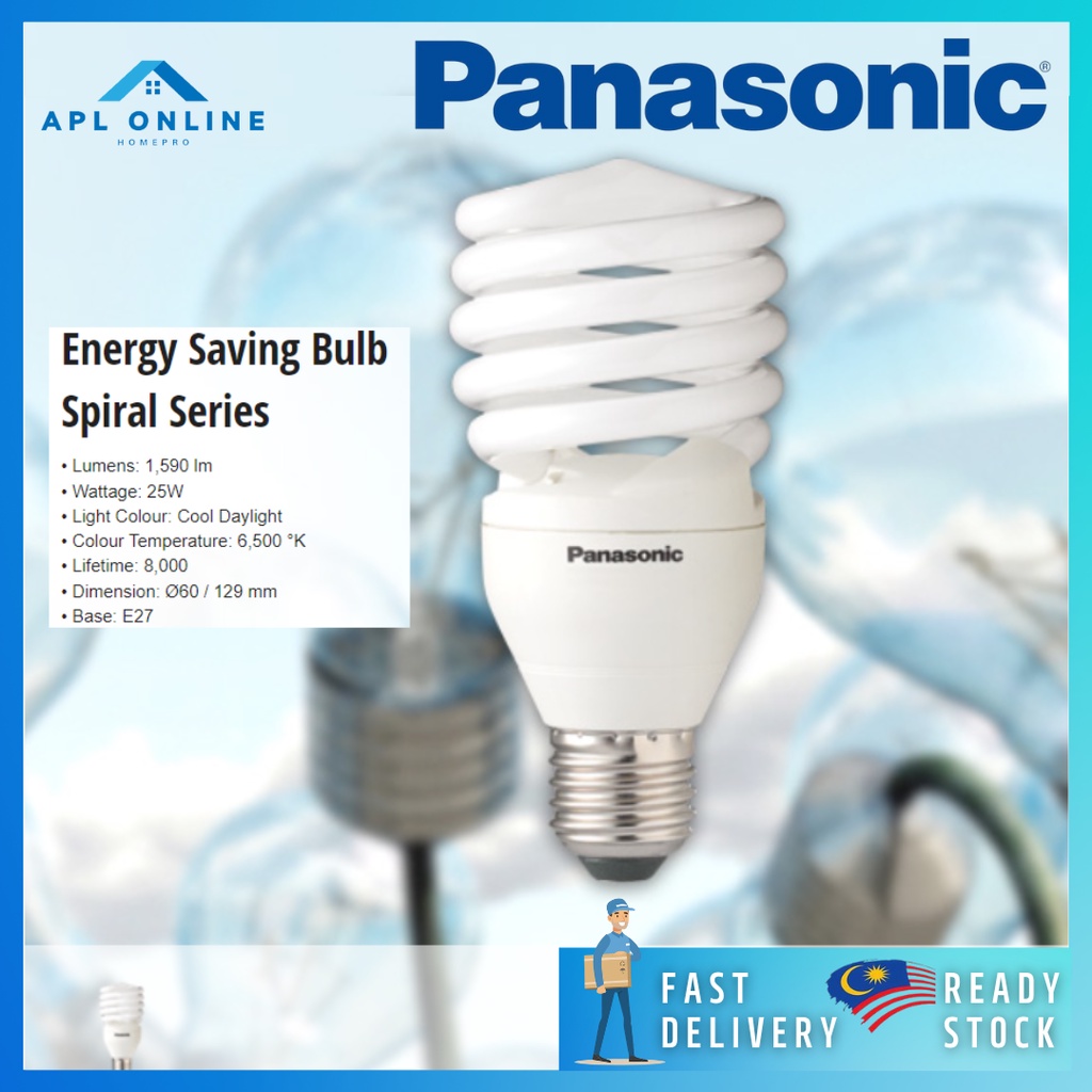 Panasonic Light Bulb Cool Daylight 6500K WHITE Spiral E27 Base Energy ...