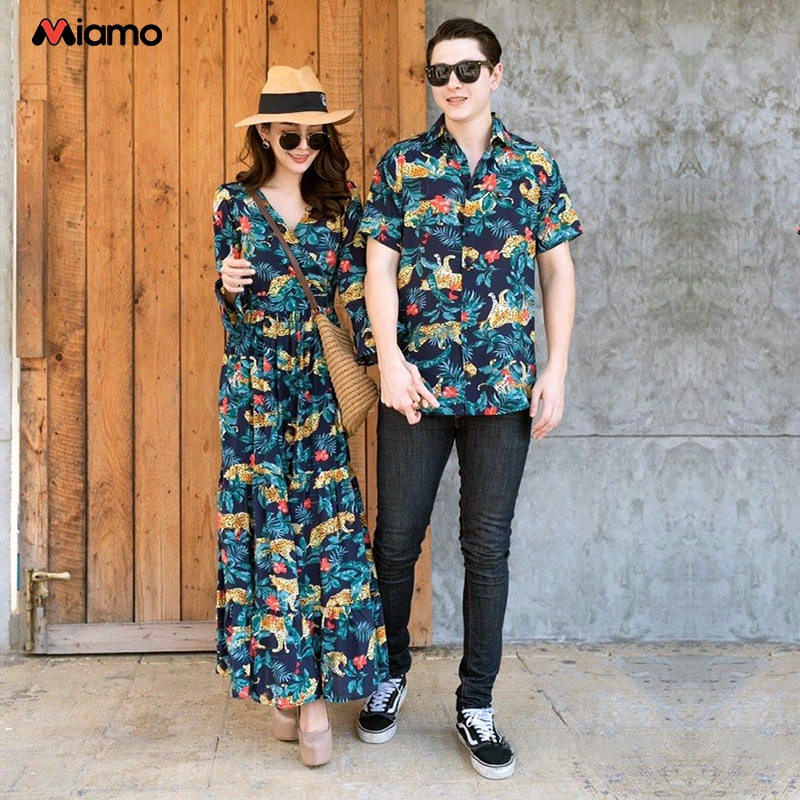 Men's and Women's couple Outfits (Men's Shirt + Women's Long Dress ...