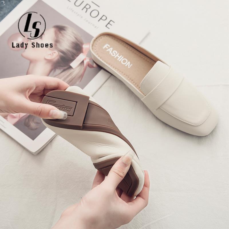 Half shoes for women Square Toe korean slippers Baotou half female 2022 ...