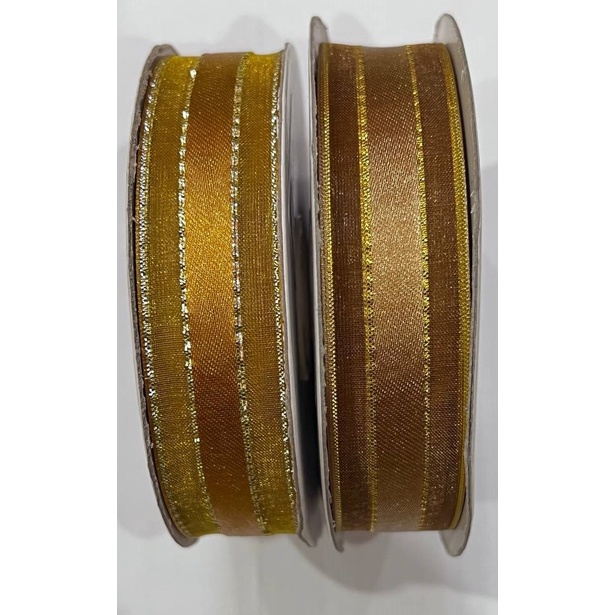 1 inch (7/8 inch) Organza Ribbon with Gold or Silver Lining Edge AN052 ...
