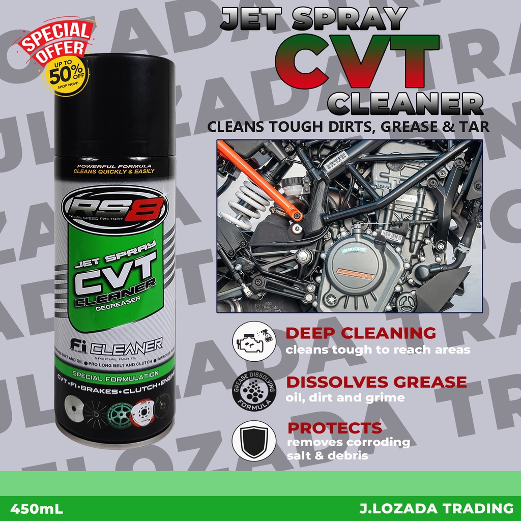 RS8 JET SPRAY CVT SPRAY CLEANER DEGREASER 450 ML - Engine Parts and Motor Cleaner / Degreaser ...