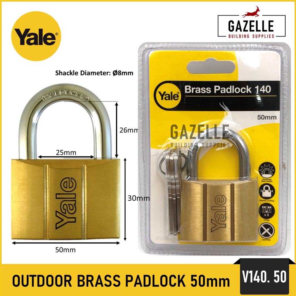 Yale Outdoor Brass Padlock Heavy Duty 50mm w/ 3 Keys - 1 Pc / 2 3 4 Pc Keyed Alike / Long ...