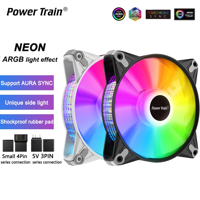 Power Train NEON Computer Case Fan 120MM 5V 3Pin ARGB Cooling Quiet Fan ...