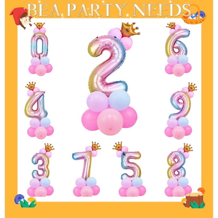 32 inch Crown Number Foil Set Balloons Latex Combination Balloons Party ...