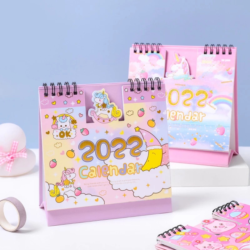 ~2022 Cute Unicorn Rabbit Desktop Calendar Cartoon Girl Mini Calendars ...