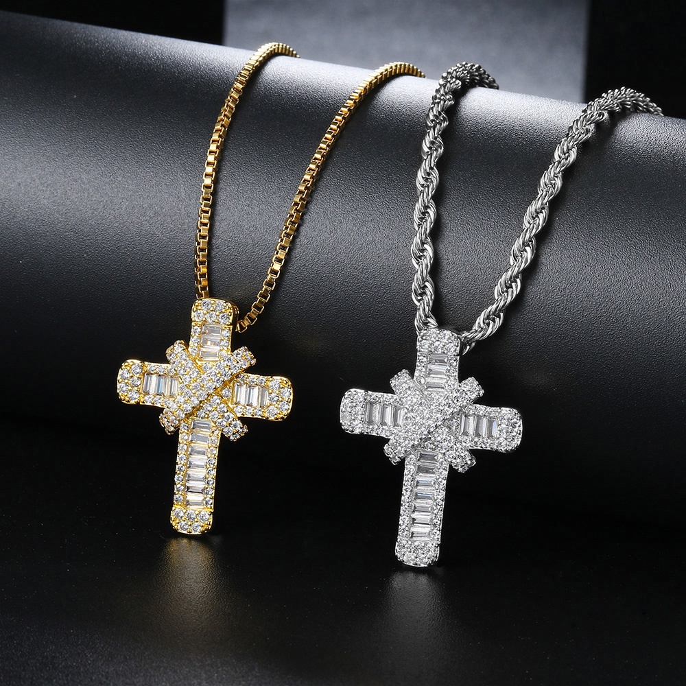Rapper Hiphop Iced Out CZ Cross Pendant Necklaces for Men Stainless ...