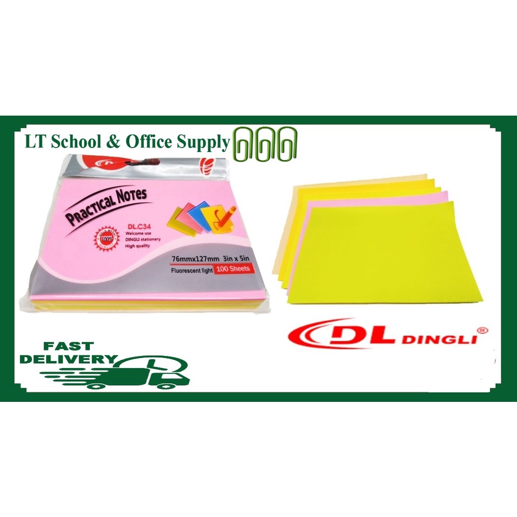 100 Sheets/Pad Sticky Note 5 Color 3 x 5 Inches (DLCN-12A) | Shopee ...