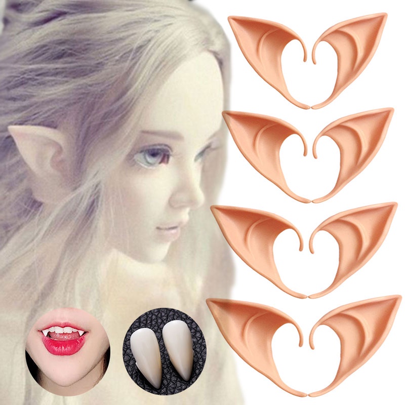 Latex elf ears vampire teeth Halloween costumes pointed teeth horror ...