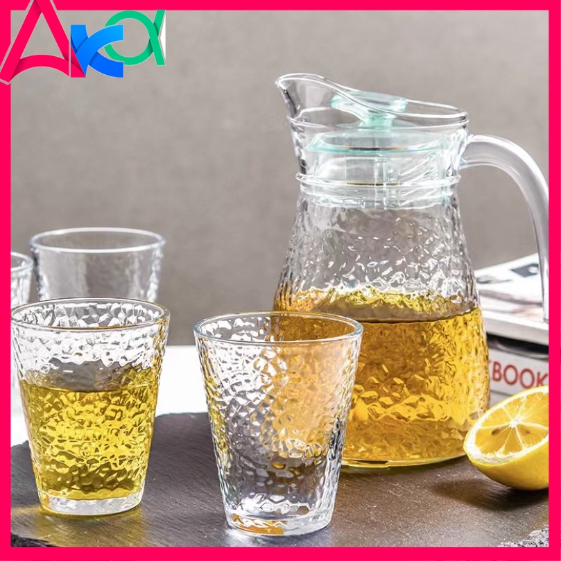 5pcs set Glass pitcher lid handle with four glass cups,juice/iced tea ...