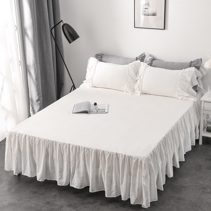 Solid Color Bed Skirt Single Piece Washed Cotton Fitting Protective