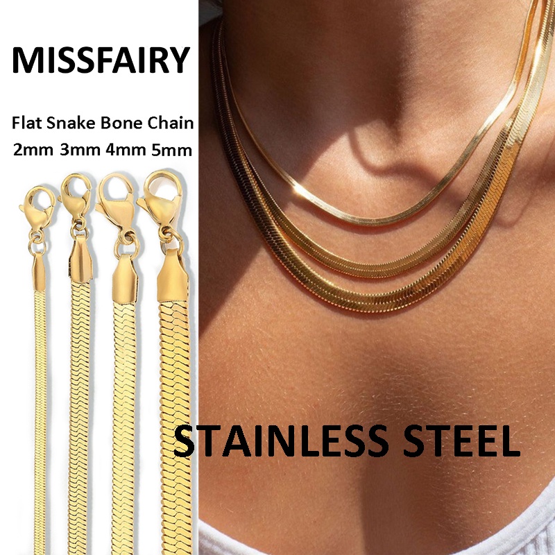 MISSFAIRY 14K Gold Plated Stainless Steel Flat Snake Bone Necklace for ...