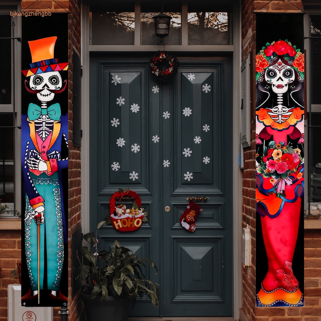 bjkangzheng Day of the Dead Porch Sign Door Banner Halloween Costume ...