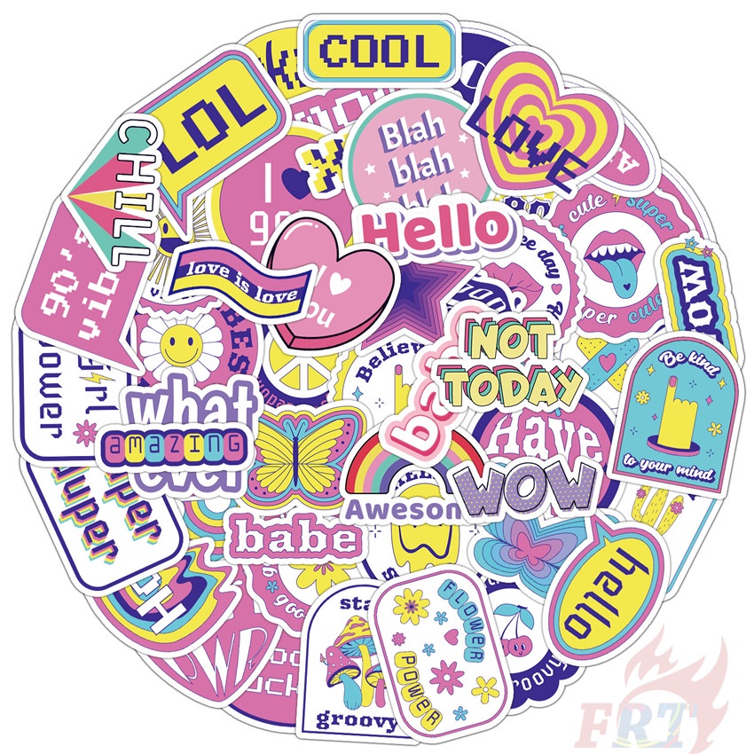 50Pcs/Set Pink Girls Incentive Phrases Series 01 Funny Slang Stickers ...