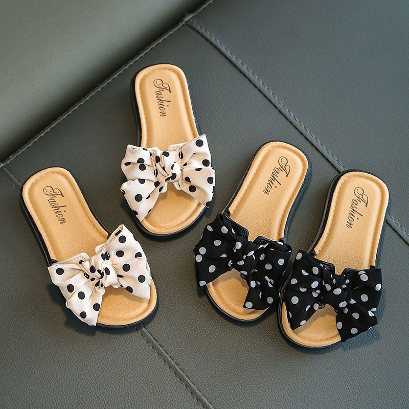 Korea kids Girl Princess Polka dots Bow slippers sandals (24-37) #COD ...