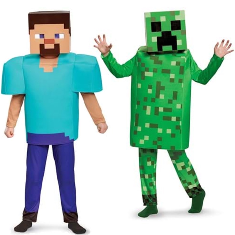 Game Cosplay Steve Creeper Deluxe Costume Fancy Dress Up Kids Costume ...