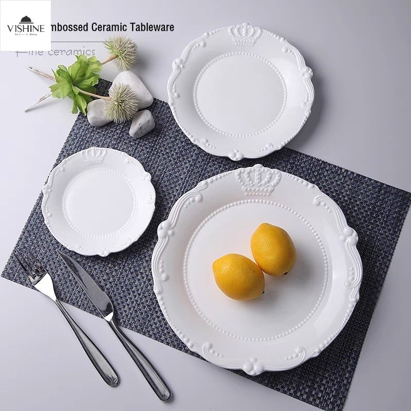 European-style Ceramic Tableware Embossed Crown Steak Dinner Plate ...