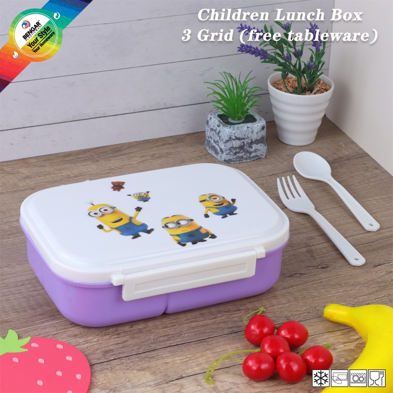 New Children Lunch Box Set with Spoon And Fork 3 Compartments Prints ...