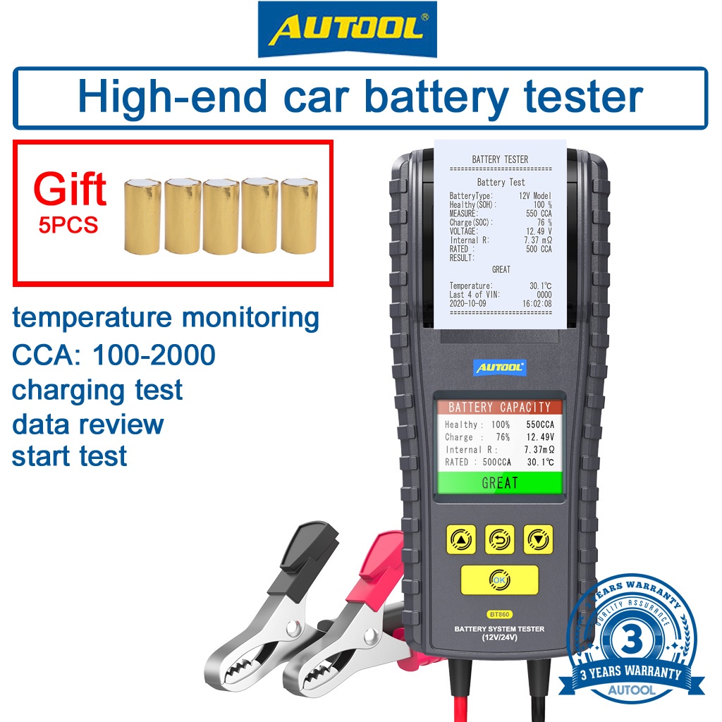【AUTOOL BT860】 12/24V Car Battery Tester Automotive Vehicle Heavy ...