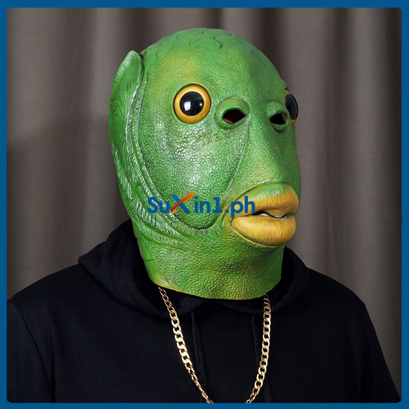 Strange green frog with unique mask funny with blue silicone -headed ...