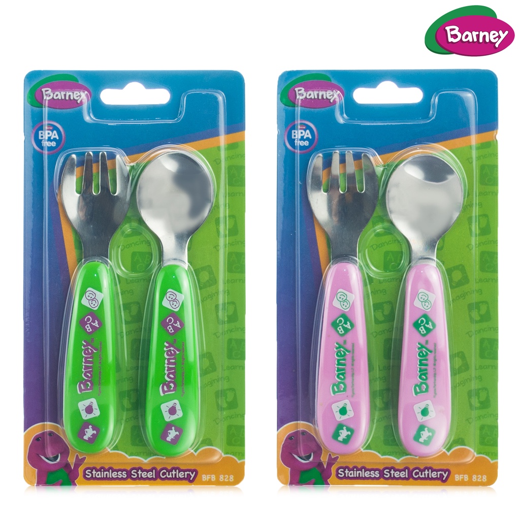 Barney Stainless Steel Spoon and Fork 6months and Up, Babies spoon and ...