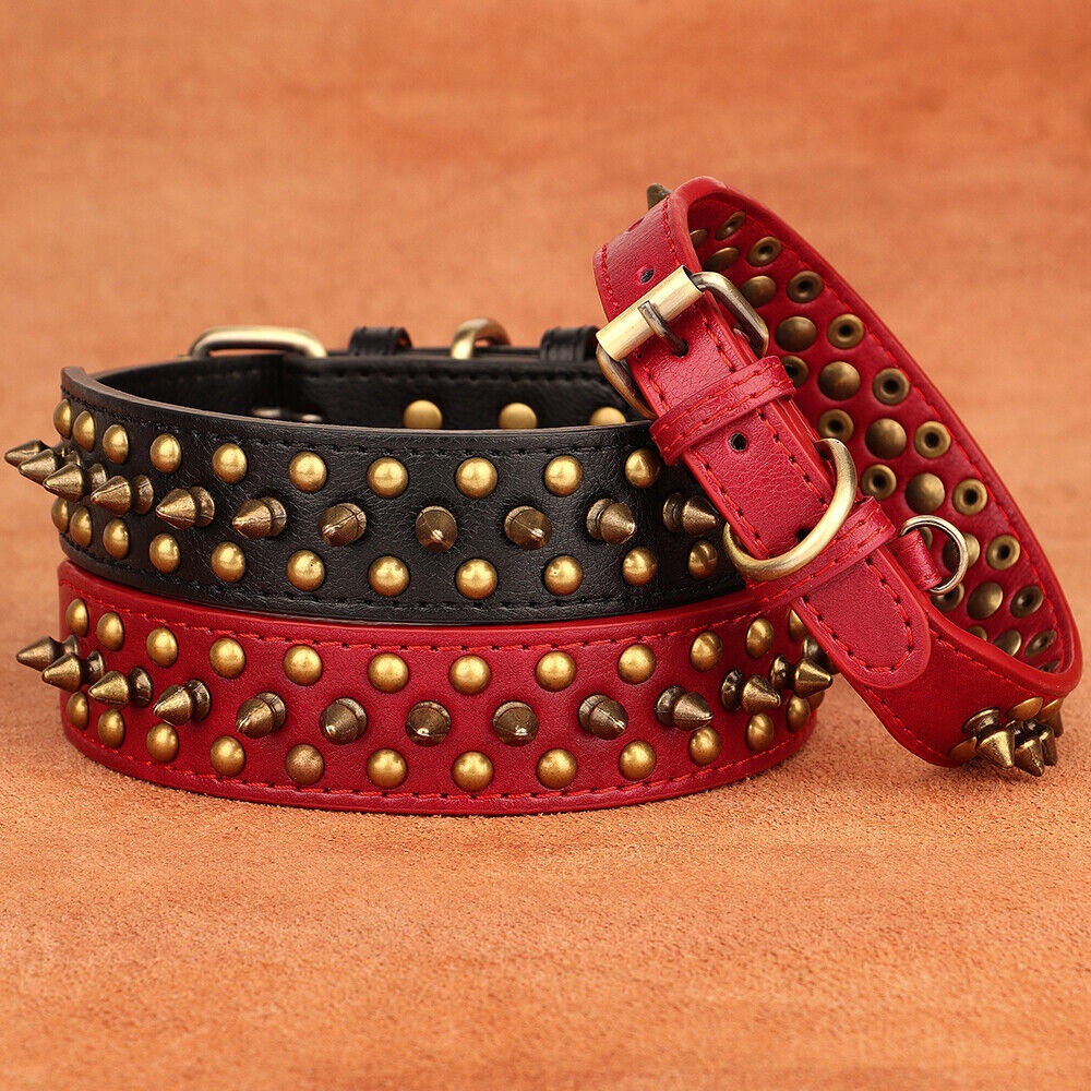 Wide Cool Studded Rivet Dog Collar Soft PU Leather Adjustable for Small ...