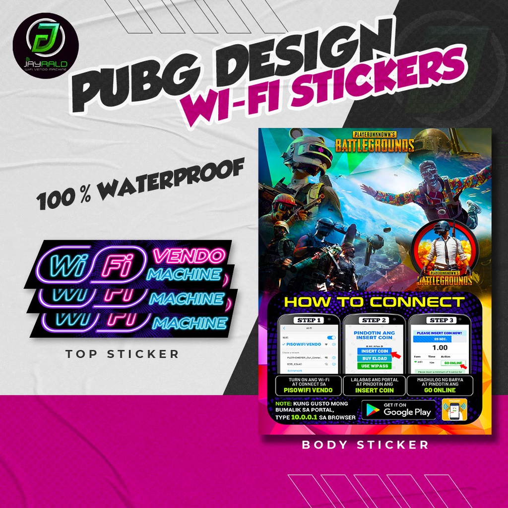 PUBG DESIGN WI-FI STIKERS A4 Size (Waterproof) LPB, PISOFI, ADO, WB ...