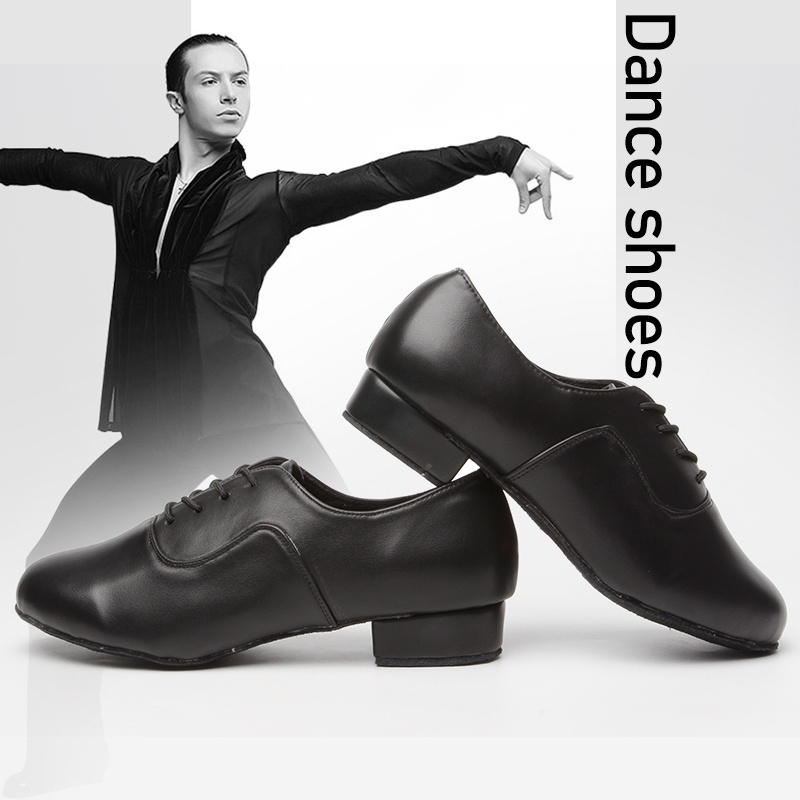 Men's Latin Dance Shoes Black Leather Ballroom Dance Shoes Tango Jazz ...