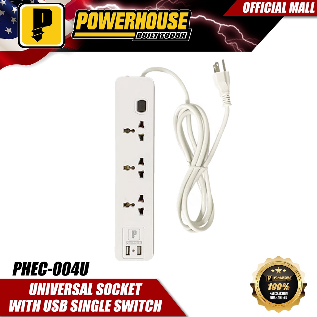 POWERHOUSE Electric Extension Cord Switch 3 gang with 2 USB-2 meters ...