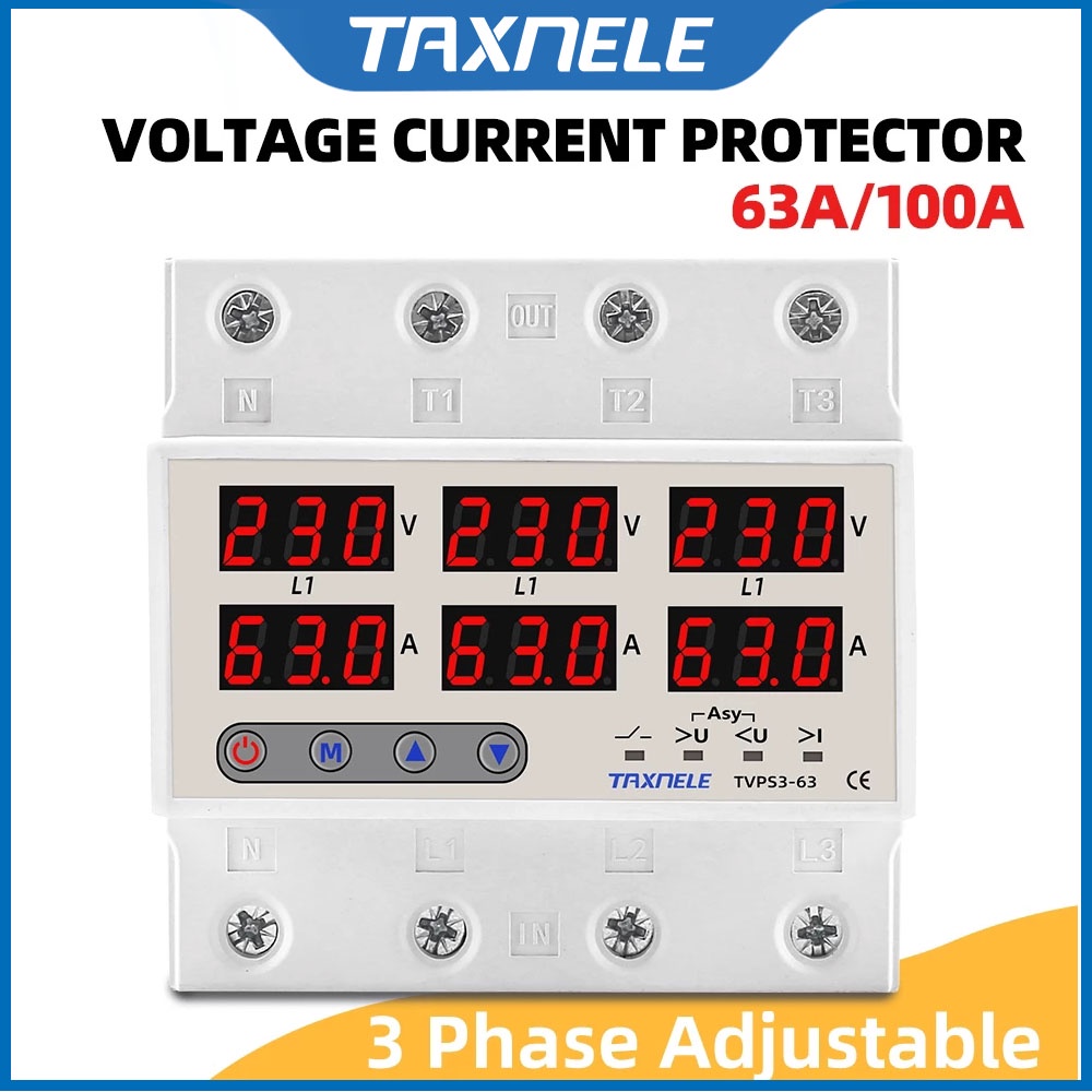 3 Phase 380V Din Rail Voltmeter Ammeter Adjustable Over and Under ...
