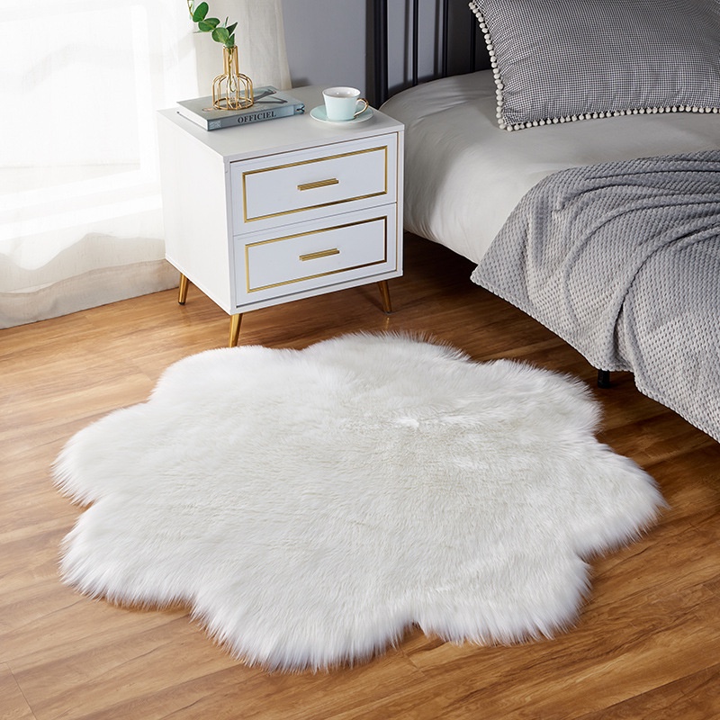 (COD) White Faux Fur Carpet Fluffy Bedside Soft Carpet Furry Rug Anti ...