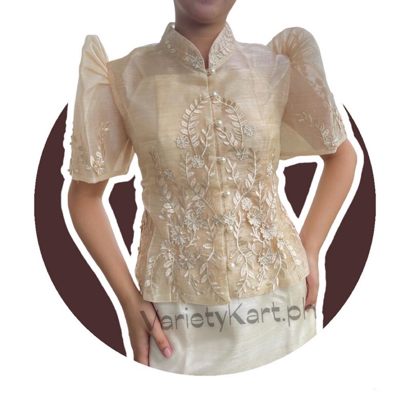Chinese Collar Top Bolero Filipiniana With Lace | Shopee Philippines