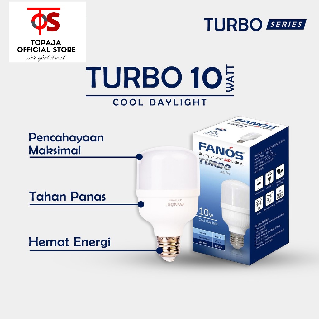 CAHAYA FANOS 10 Watt Turbo Led Light Bulb Bright White Light Cool ...
