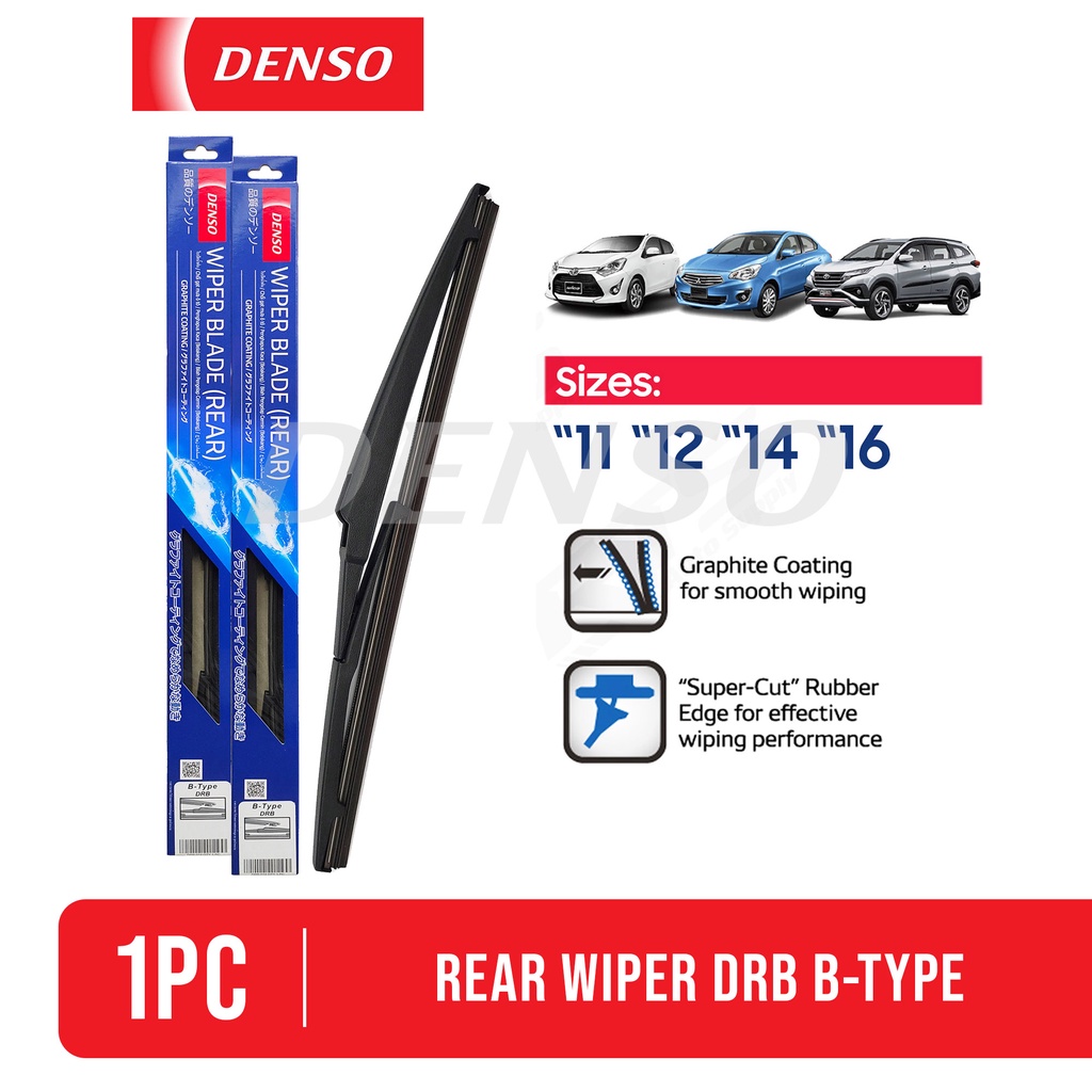 Denso Rear Wiper Blade with Graphite Coating B Type DRB Series 11 12 14 ...