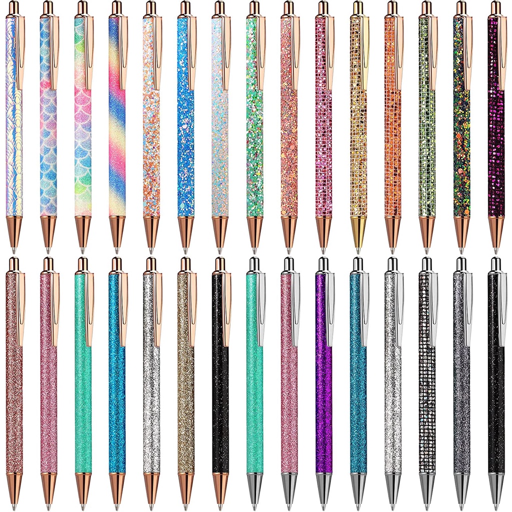 Glitter Metal Retractable Pen Rose Gold Ballpoint Pens Glitter Colorful ...