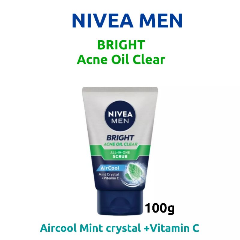 NIVEA MEN BRIGHT ACNE OIL CLEAR ALL IN ONE SCRUB 100G MINT CRYSTAL WITH ...