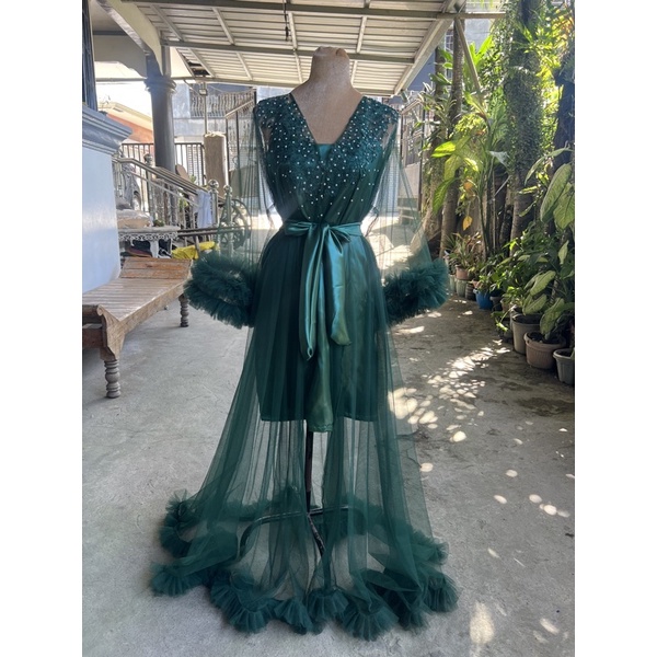 Bridal Robe Softulle fabric raffles style (with inner) | Shopee Philippines