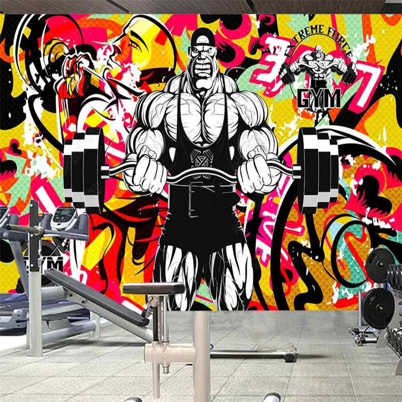 Custom European and American Retro Fashion Graffiti Fitness Wall Paper ...