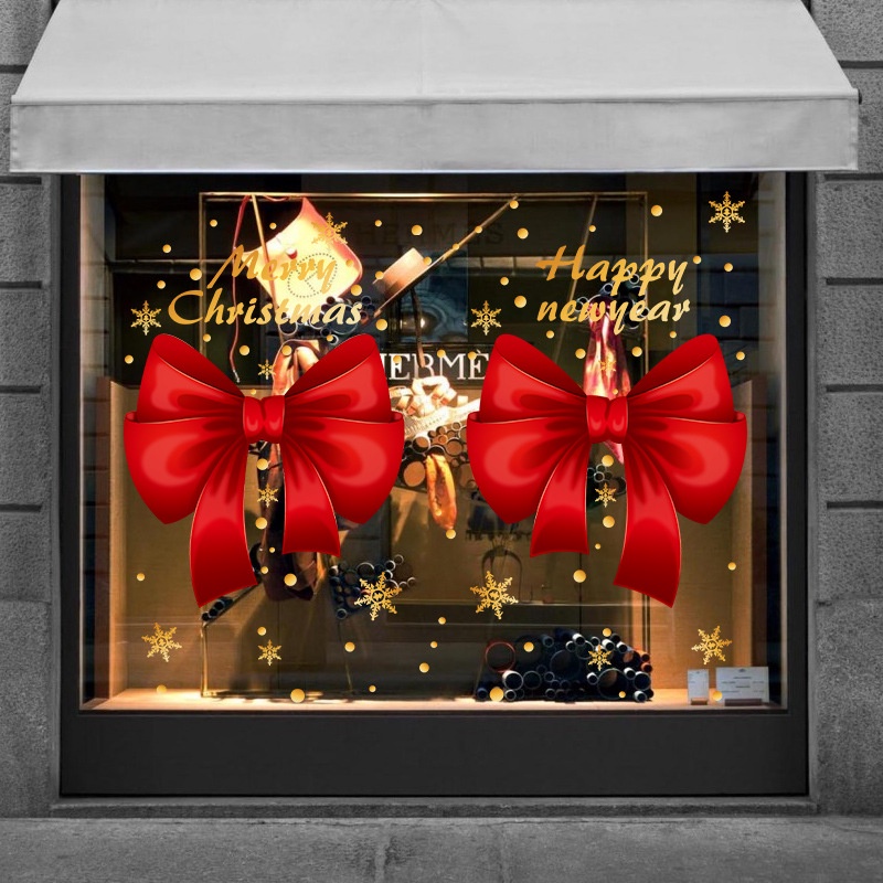 New Big Bow stickers Christmas PVC Wall Window Static Stickers For Xmas Shop Door Window ...