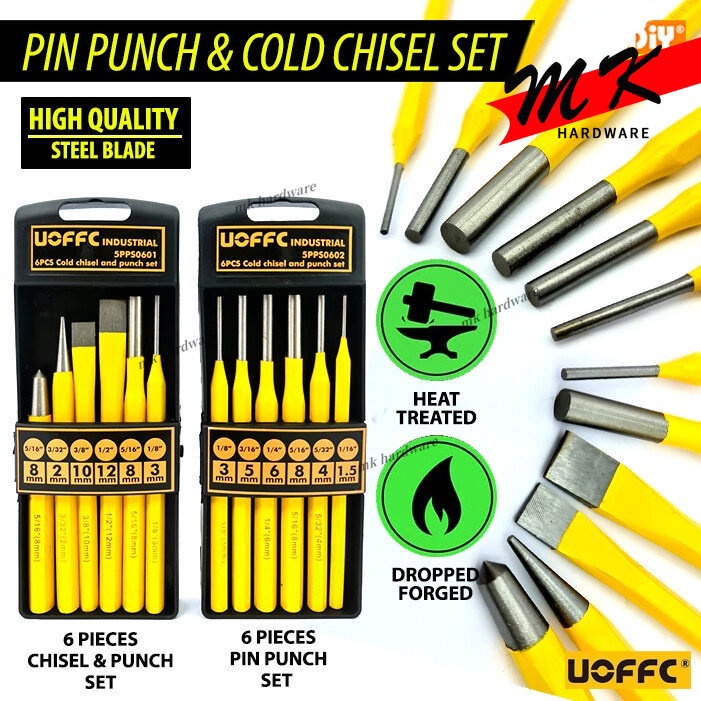 MK HARDWARE 6pcs Pin Punch Set and Cold Chisel Set Center Punch Cold ...