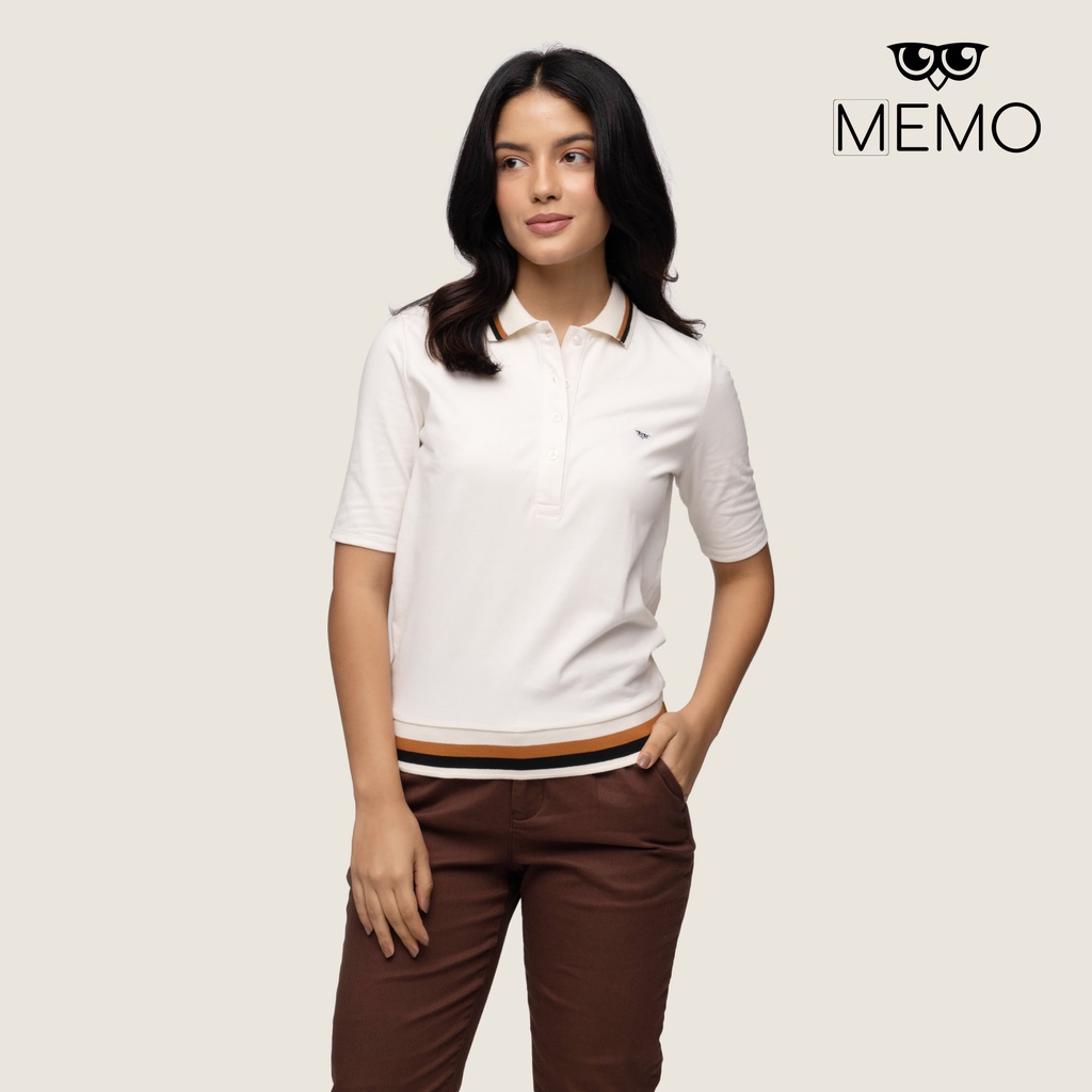 Memo Polo With Hem Band For Women (Cream/Pink) | Shopee Philippines