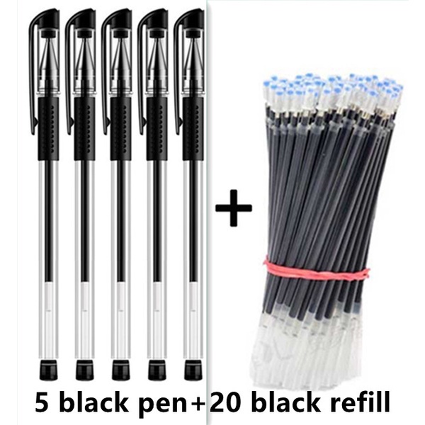 5 pen +20 refill ballpen set Gel pen black blue red sign pen 0.5 mm ...