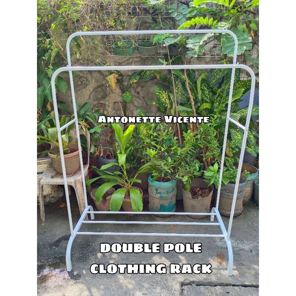 CLOTHING RACK SAMPAYAN DOUBLE POLE METAL BLACK AND WHITE | Shopee ...