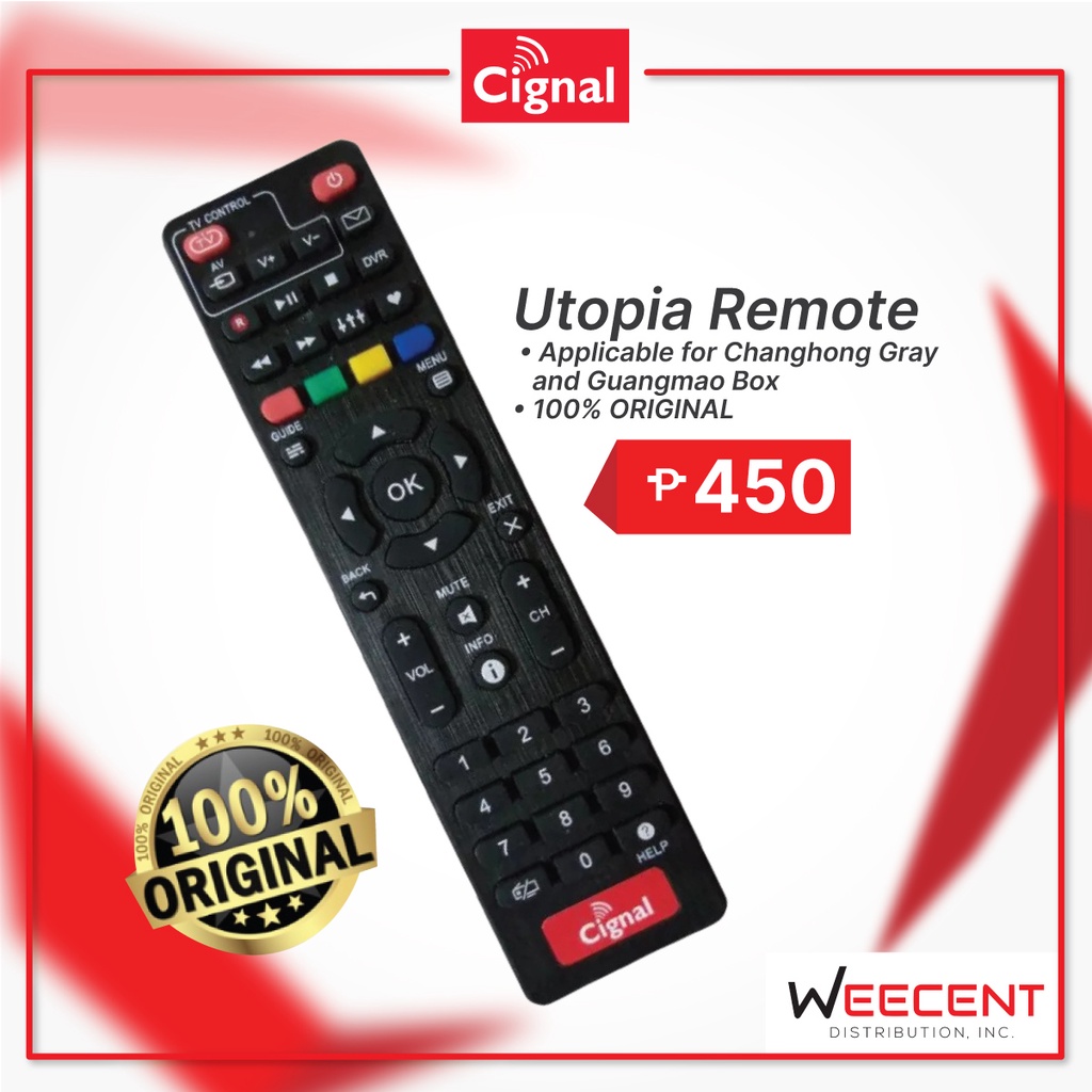 Cignal TV UTOPIA Remote Control for CHANGHONG and GUANGMAO Brand Box ...