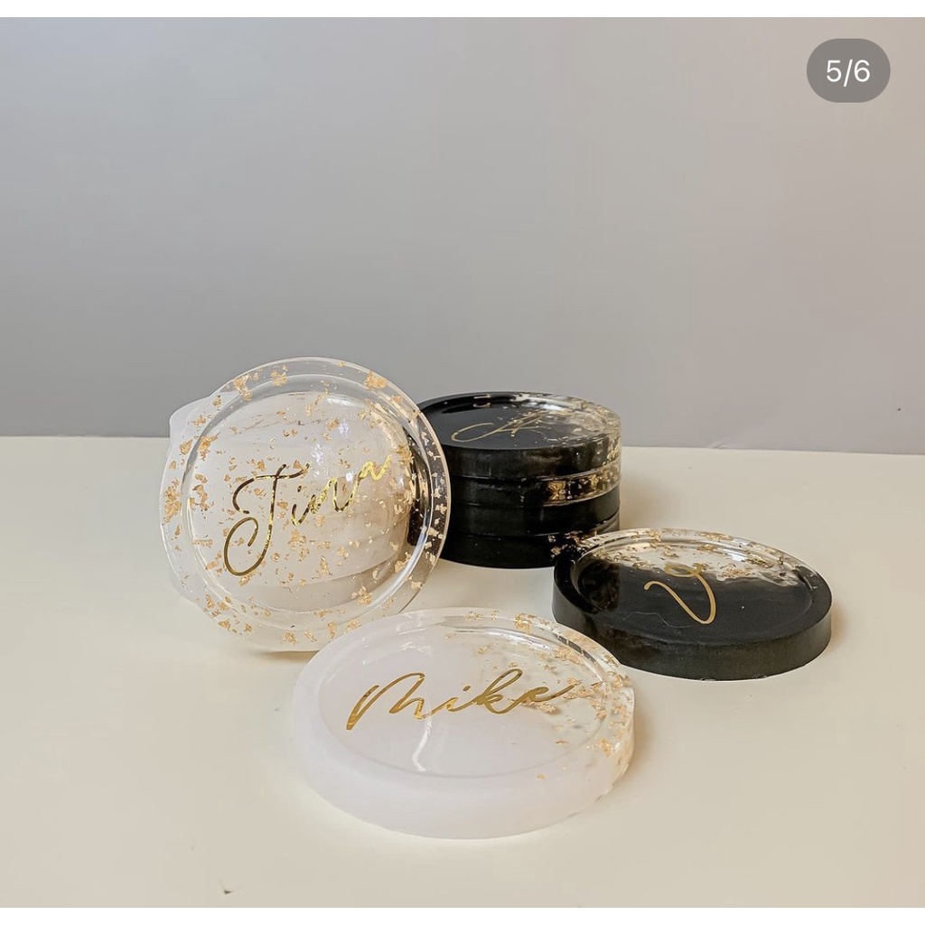 Large Coaster (11cm) - Resin Coaster with Initial or Name- Customized ...