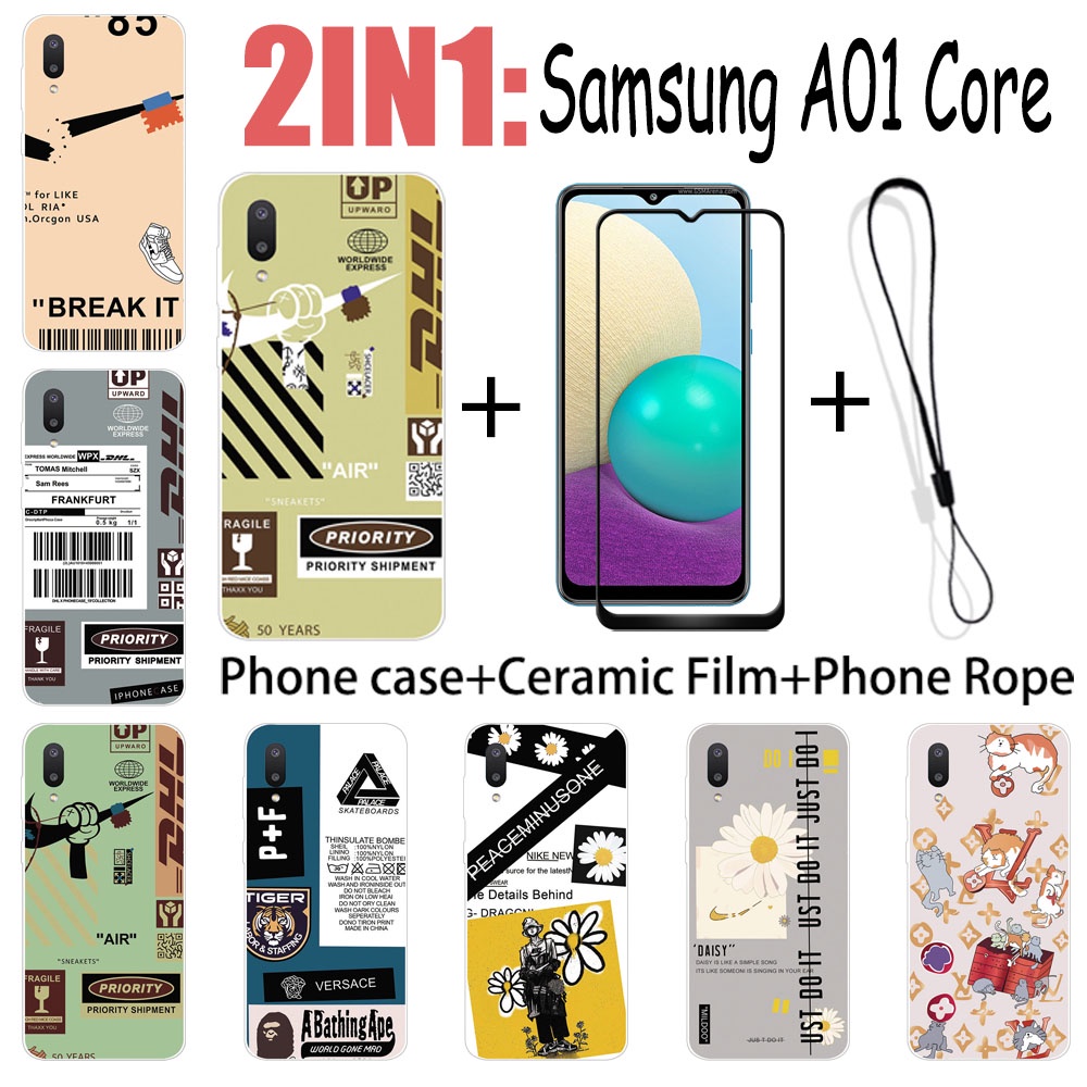 2 IN 1 Samsung A01 Core Case with Tempered Glass Ceramic Film Screen ...