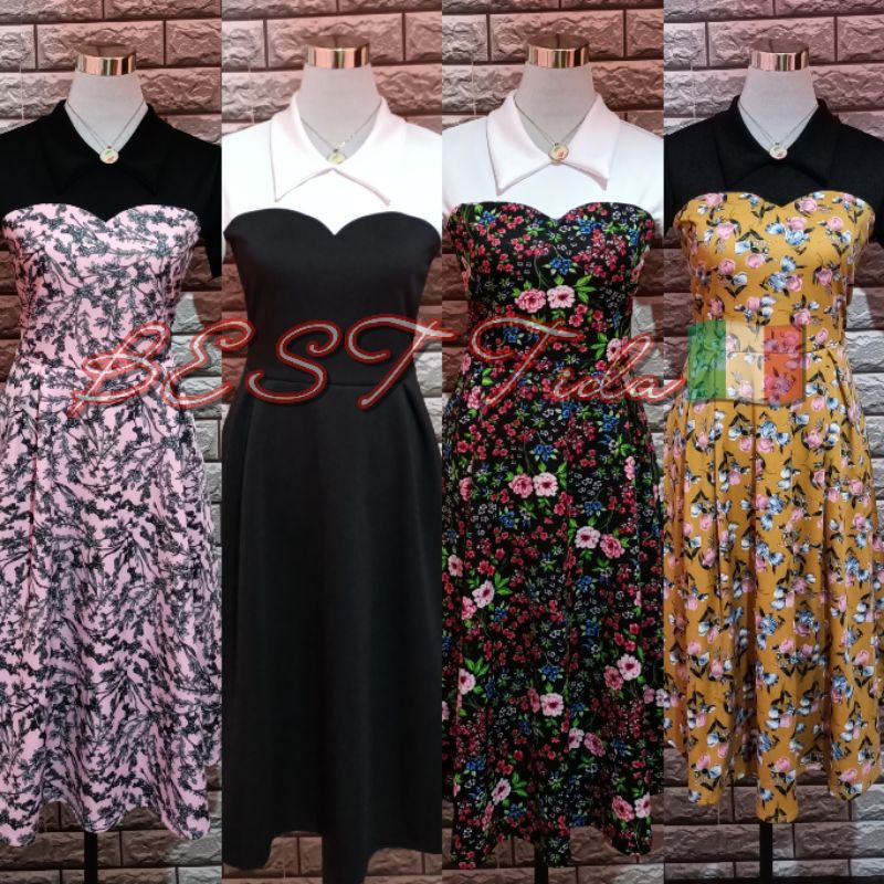 YUMI COLLAR COMBI DRESS | Shopee Philippines